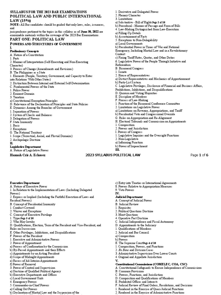 SYLLABUS Poli FOR THE 2023 BAR EXAMINATIONS | PDF | Territorial Waters ...
