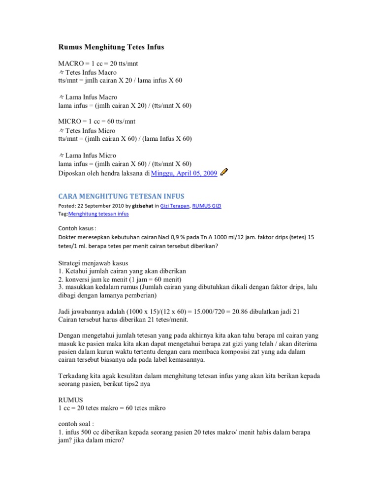 Rumus Menghitung Tetes Infus | PDF