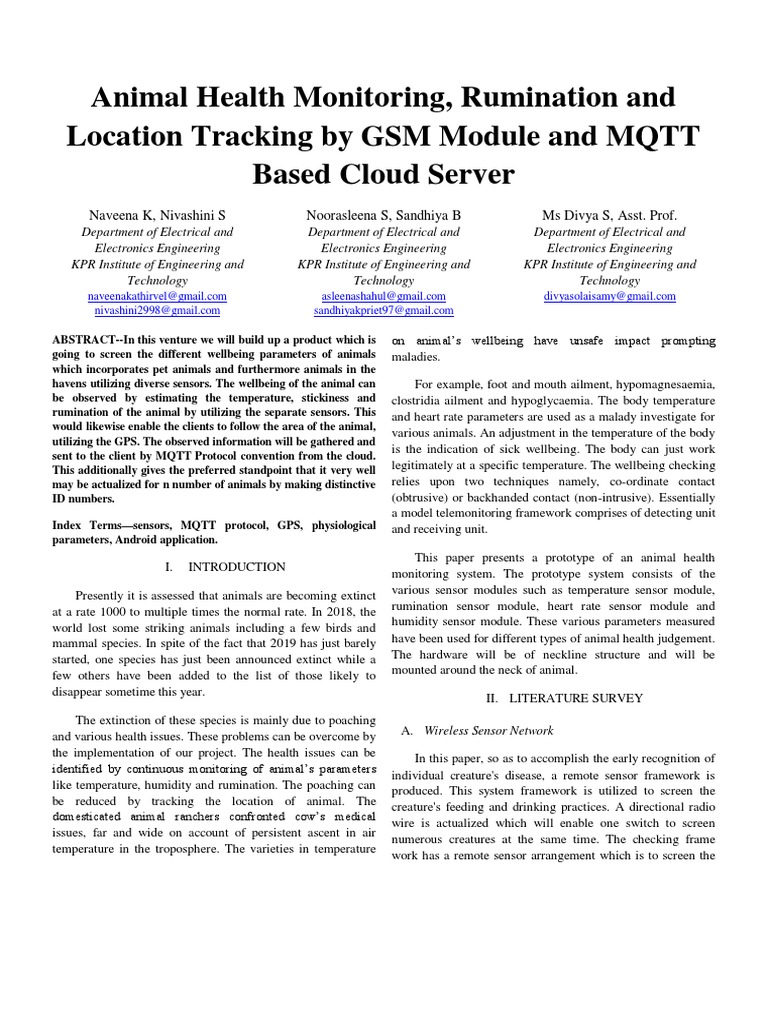 ANIMAL HEALTH MONITORING | PDF | Sensor | Humidity