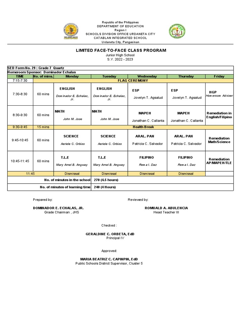 Face To Face Class Program 2023 | PDF | Educational Institutions ...