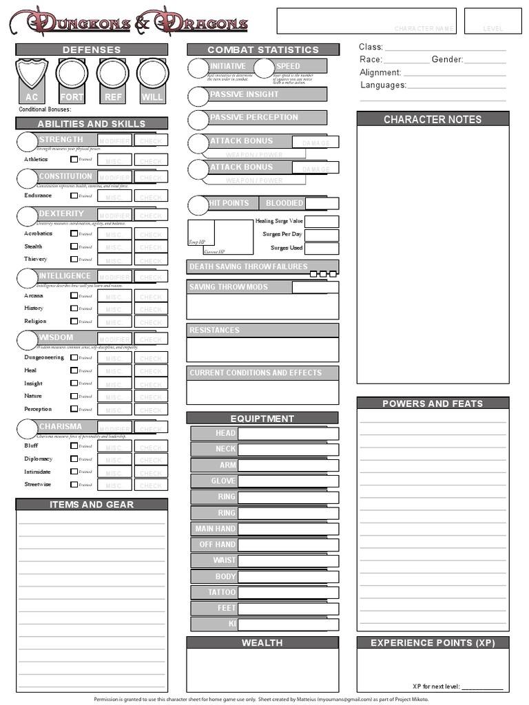 Character Sheet for RPG Skills and Stats | PDF | Adventure Games | Gaming