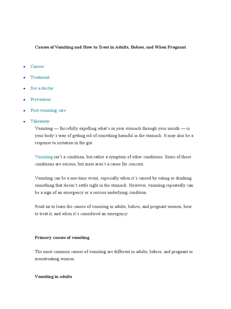 Causes and Treatment of Adult Vomiting | PDF | Nausea | Vomiting