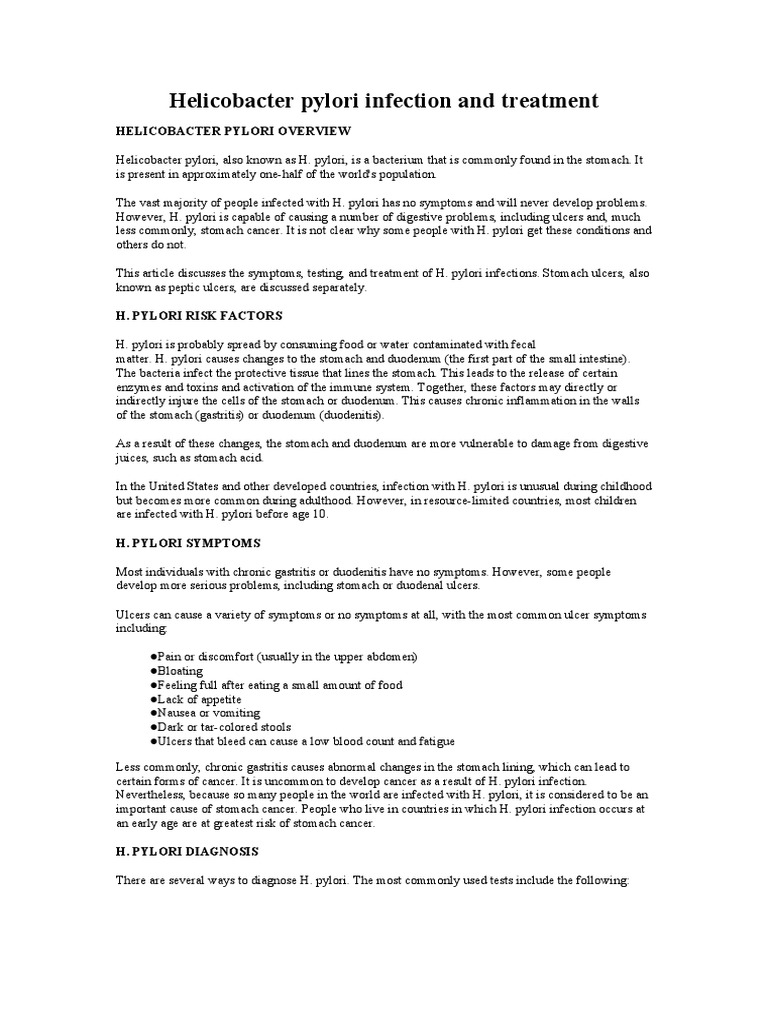 Helicobacter Pylori Infection and Treatment | PDF | Medical Specialties ...