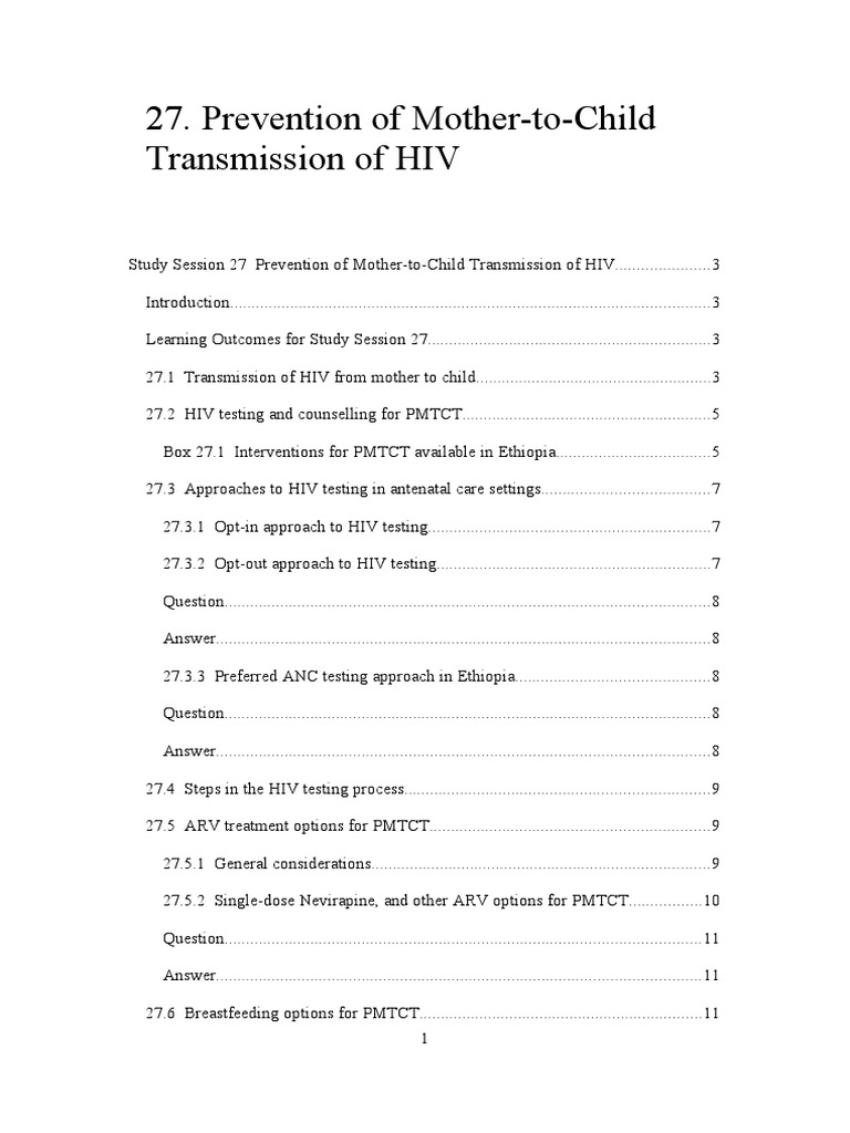 Prevention of Mother To Child Transmission of Hiv | PDF | Hiv/Aids ...
