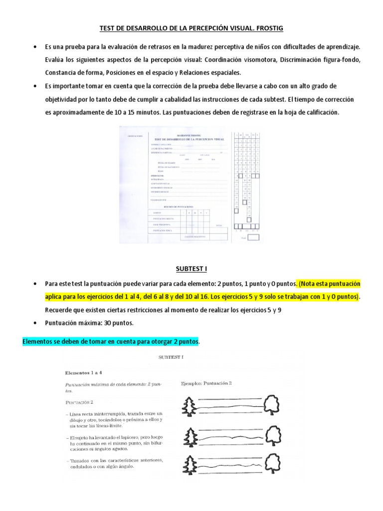 Test de Frostig: Evaluación Visual Infantil | PDF | Percepción ...