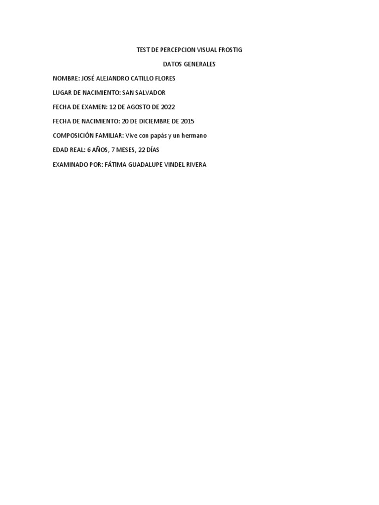 Test de Percepcion Visual Frostig | PDF | Procesos mentales | Conceptos ...