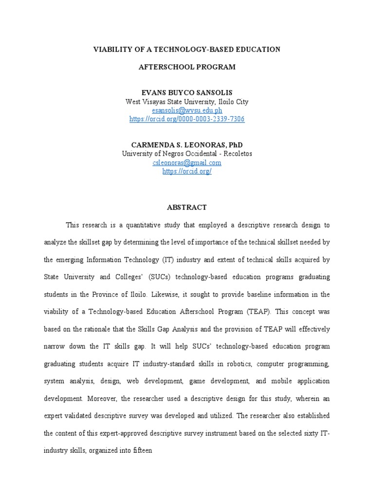 Journal Entry - VIABILITY OF A TECHNOLOGY-BASED AFTERSCHOOL PROGRAM ...