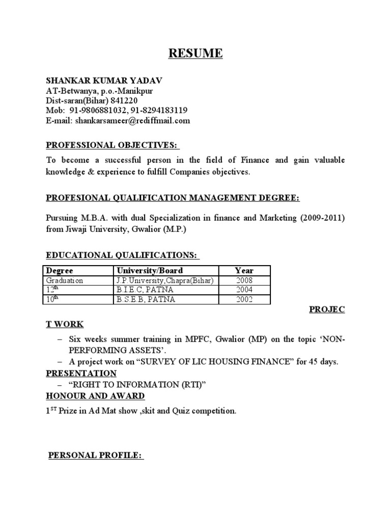 Shankar Resume New | Debit Card | Employment