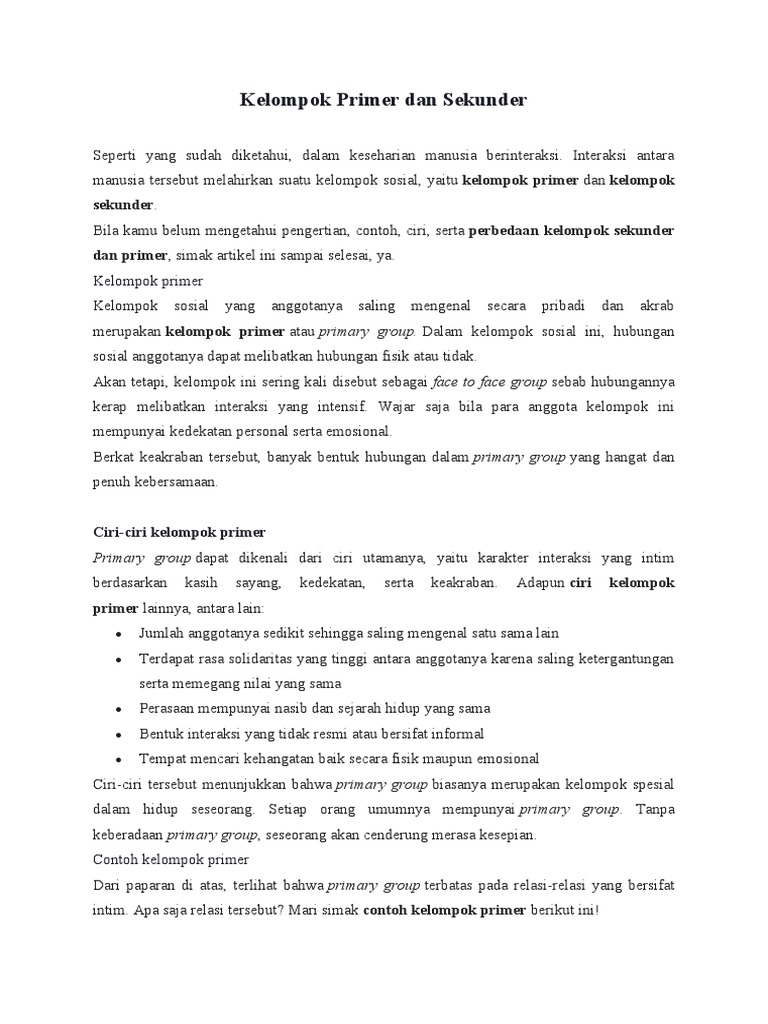 Kelompok Primer Dan Sekunder | PDF
