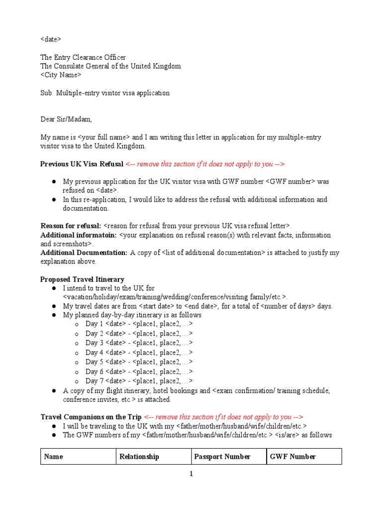 UK Visa Template - Cover Letter | PDF | Travel Visa | Government