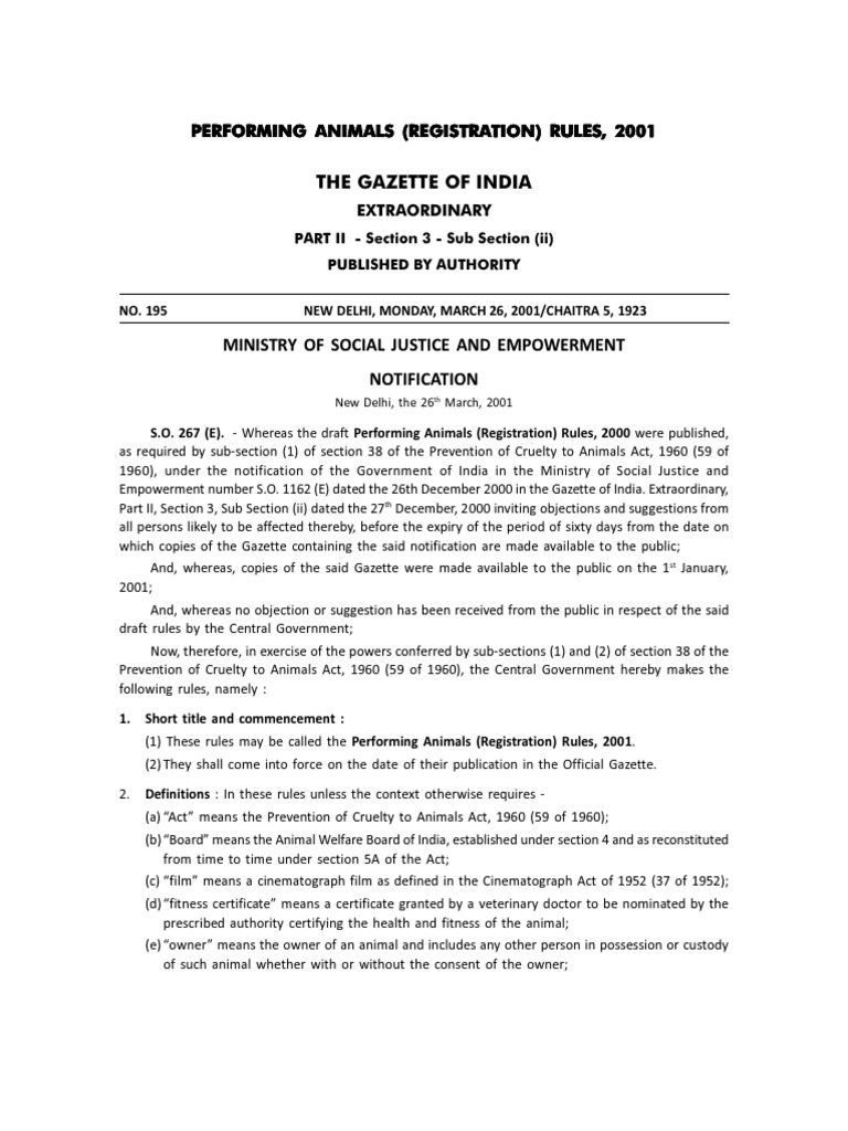 Performing Animals Registration Rules 2001 | PDF | Finance & Money ...