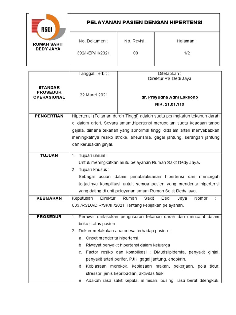 Prosedur Penanganan Hipertensi RS Dedy Jaya | PDF | Sains & Matematika