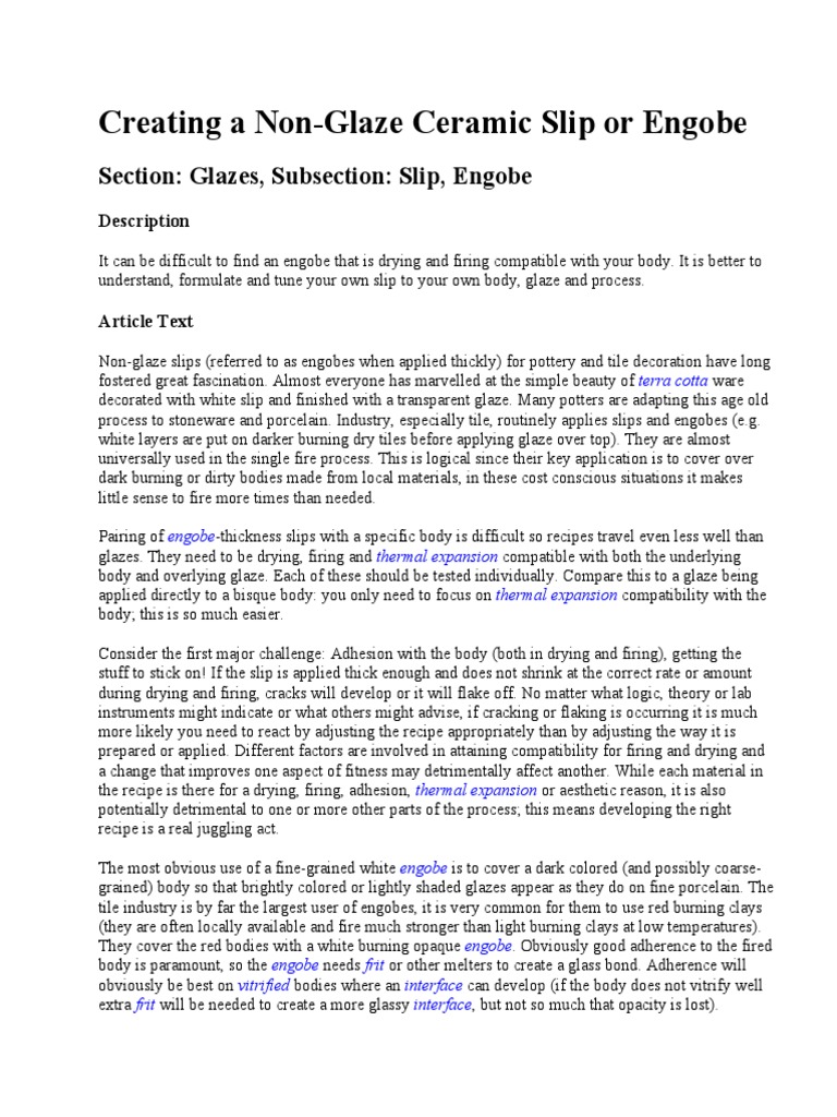Engobe Techniques and Recipes for Pottery | PDF | Pottery | Porcelain