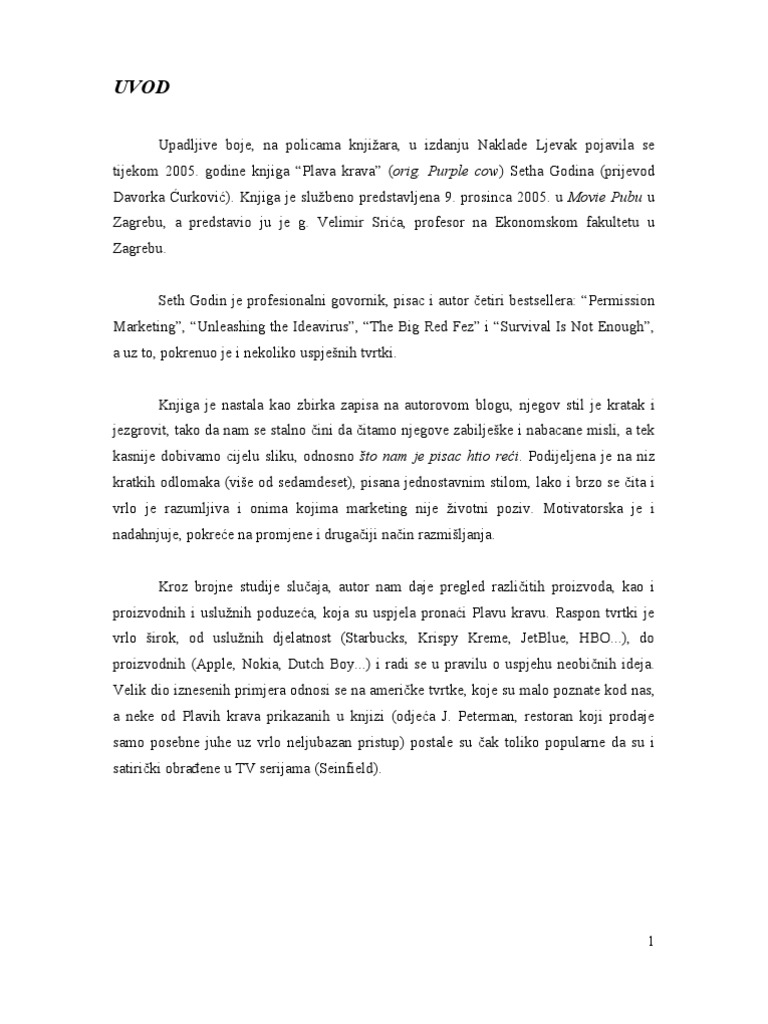 Kriticki Prikaz Knjige Plava Krava Fin | PDF