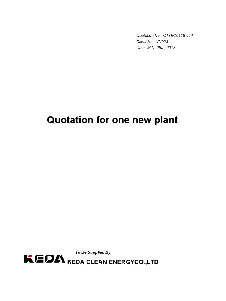 Quotation For One New Plant 20180128 | PDF | Mechanical Engineering ...
