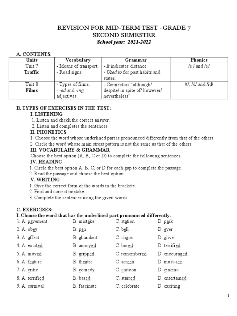 ĐỀ CƯƠNG GIỮA KÌ 2 ANH 7 | PDF