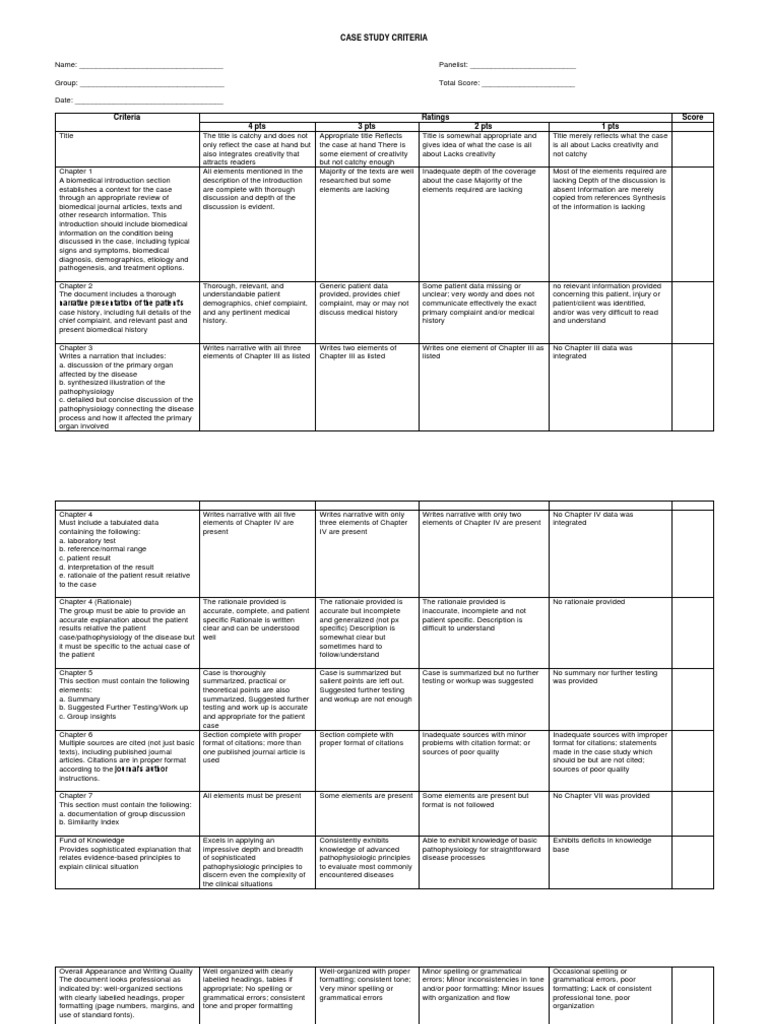 Case Study Evaluation Criteria Guide | PDF | Grammar | Citation