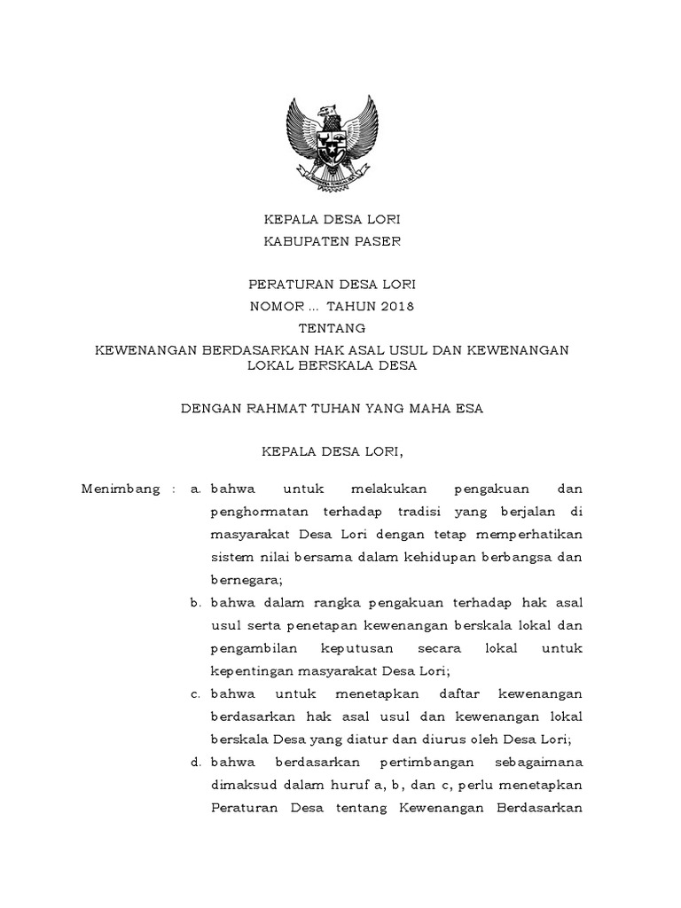 Desa Lori Draft Perdes Kewenangan Desa | PDF