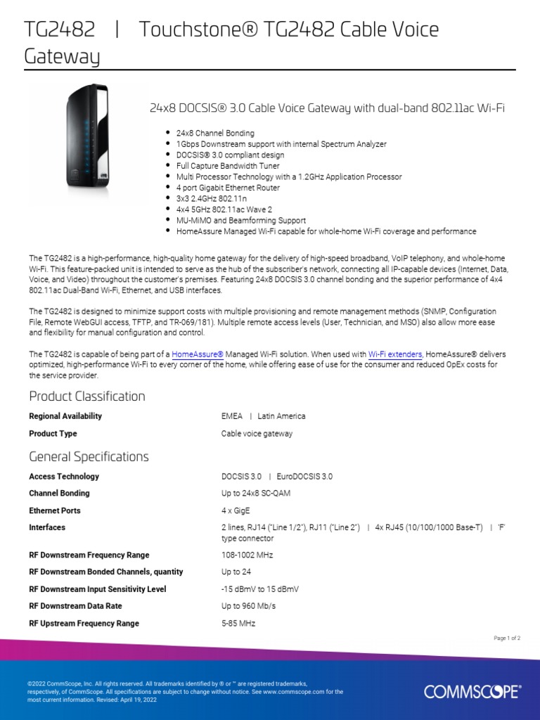 TG2482 Product Specifications | PDF