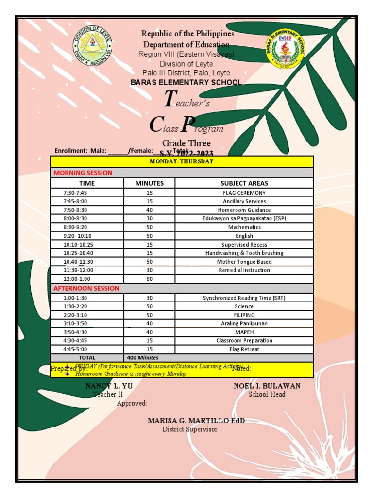 Grade 3 Class Program 2022-2023 | PDF | Schools | Learning
