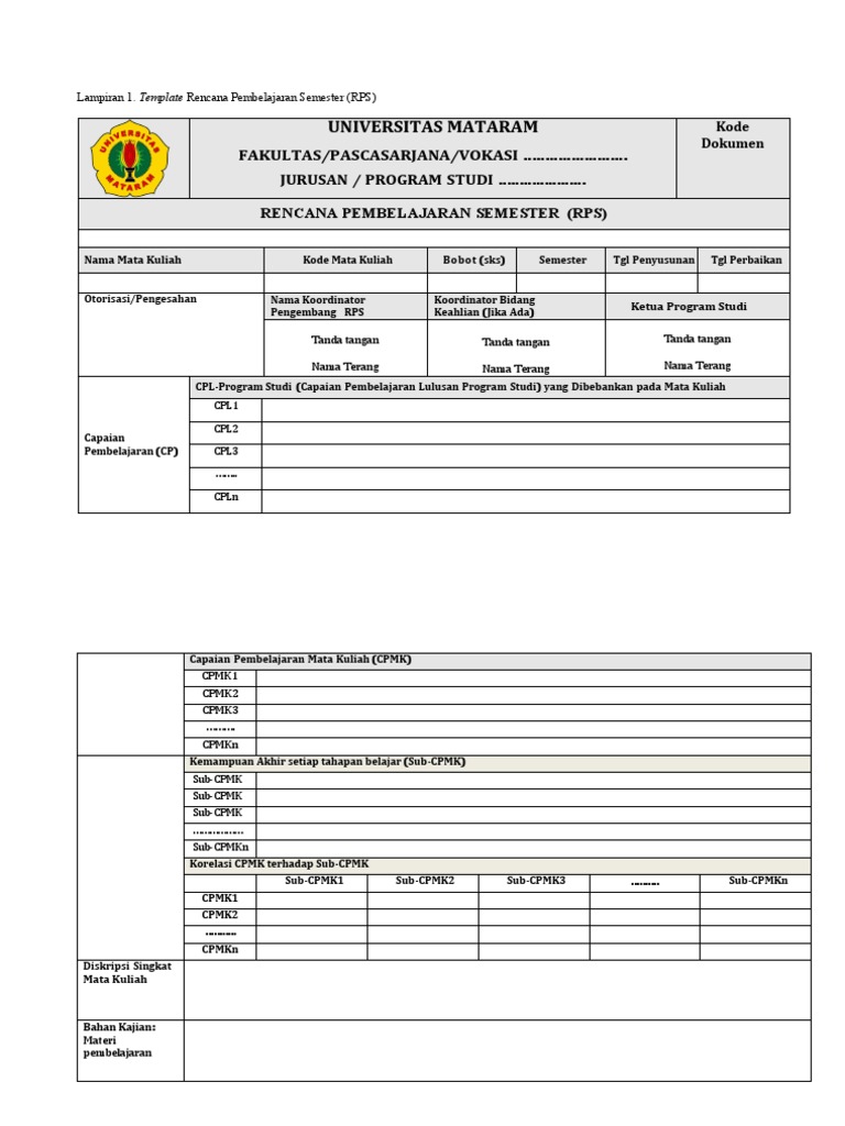 RPS dan RTM Universitas Mataram | PDF | Komputer