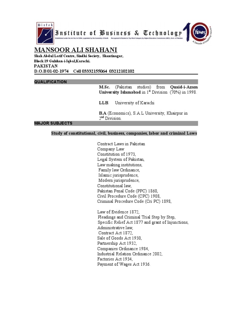 Mansoor Ali Shahani: Qualification | PDF | Zulfikar Ali Bhutto | Pakistan