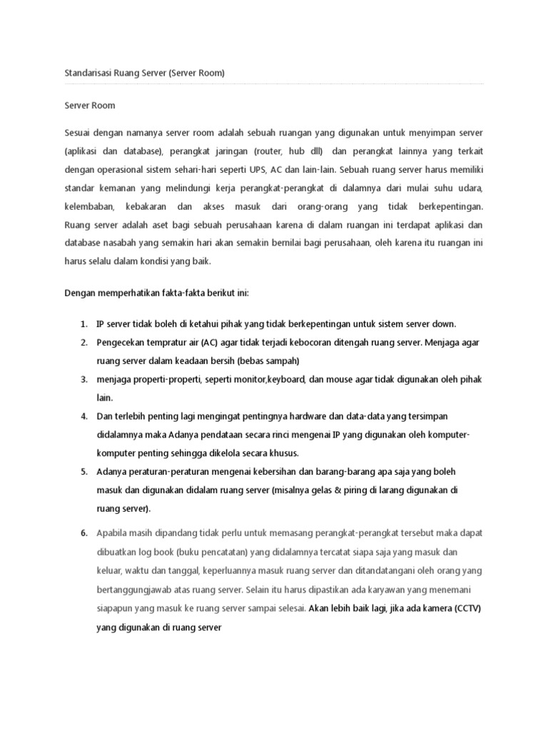 Sop Ruang Server | PDF
