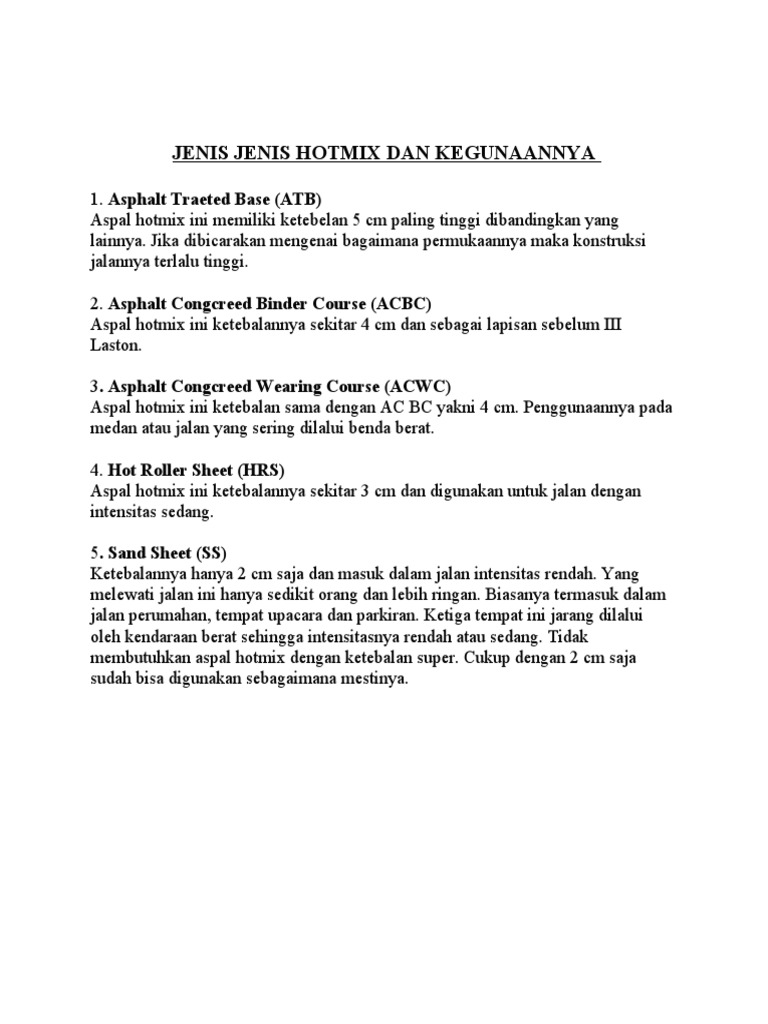 Jenis Jenis Hotmix Dan Kegunaannya | PDF