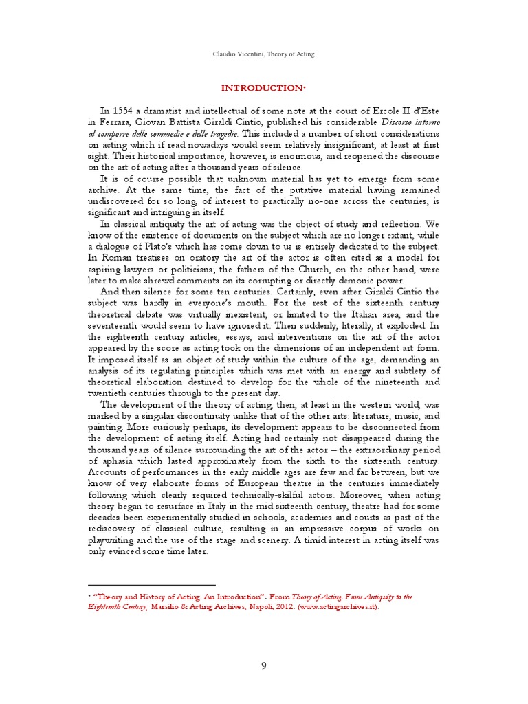 Theory and History of Acting An Introduc | PDF | Rhetoric | Theory
