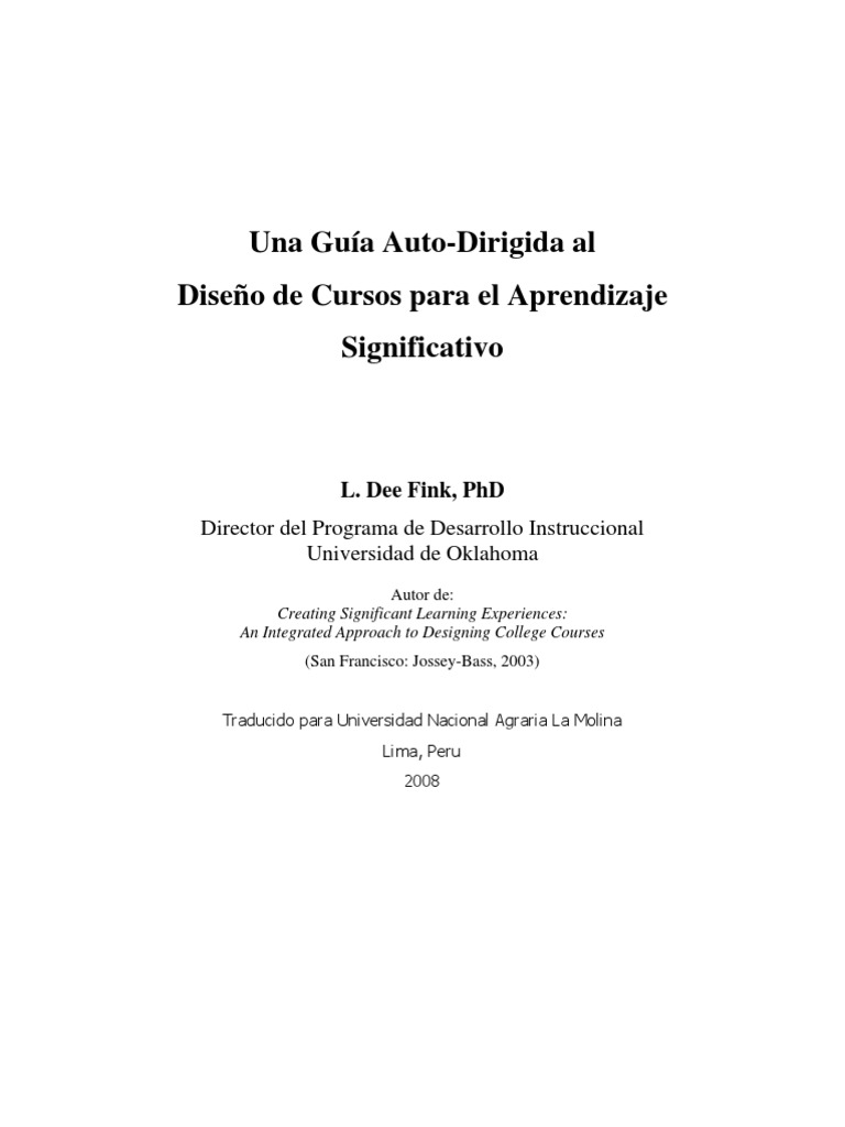Spanish Self Directed Guide Dee Fink | PDF | Diseño instruccional ...