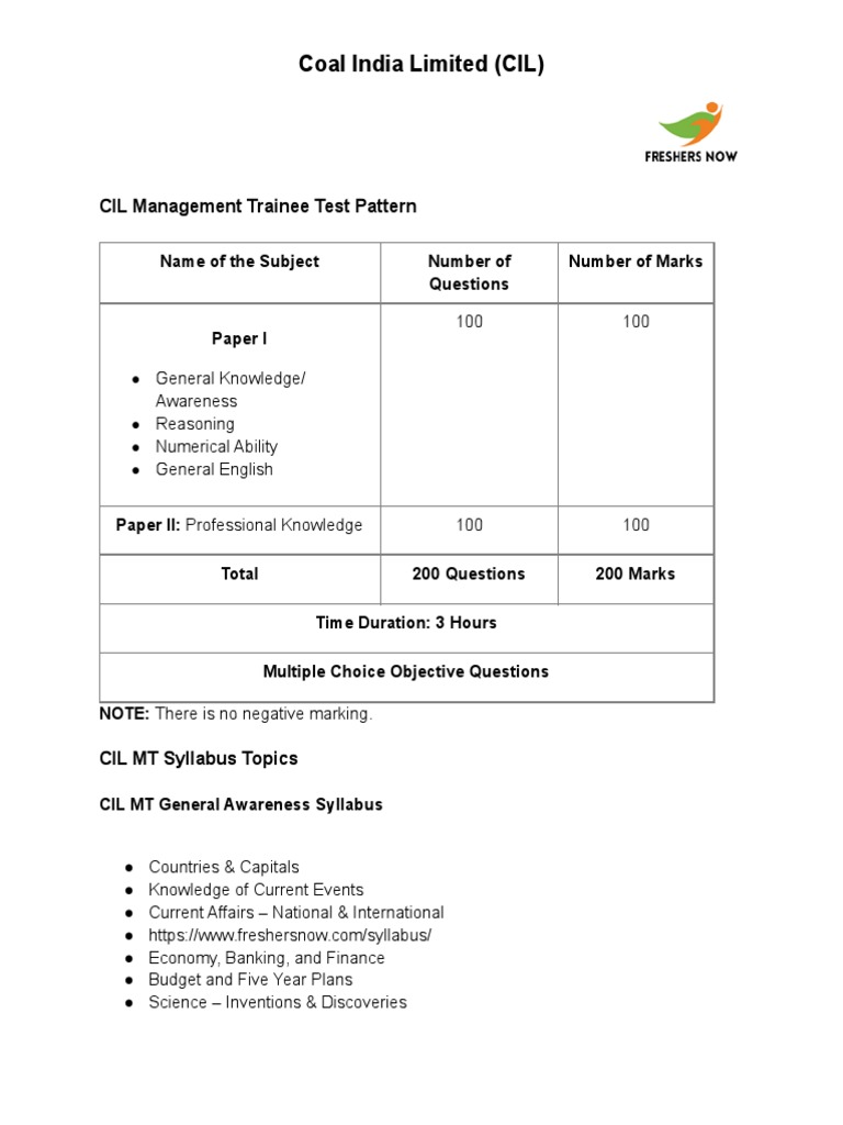 CIL Management Trainee Exam Syllabus | PDF | Fluid Dynamics | Heat Transfer