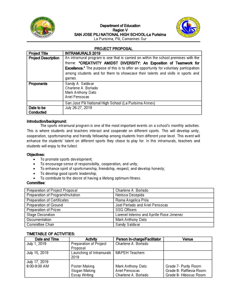 Revised Proposal For Intrams 2019 Cha | PDF | Leisure | Gaming