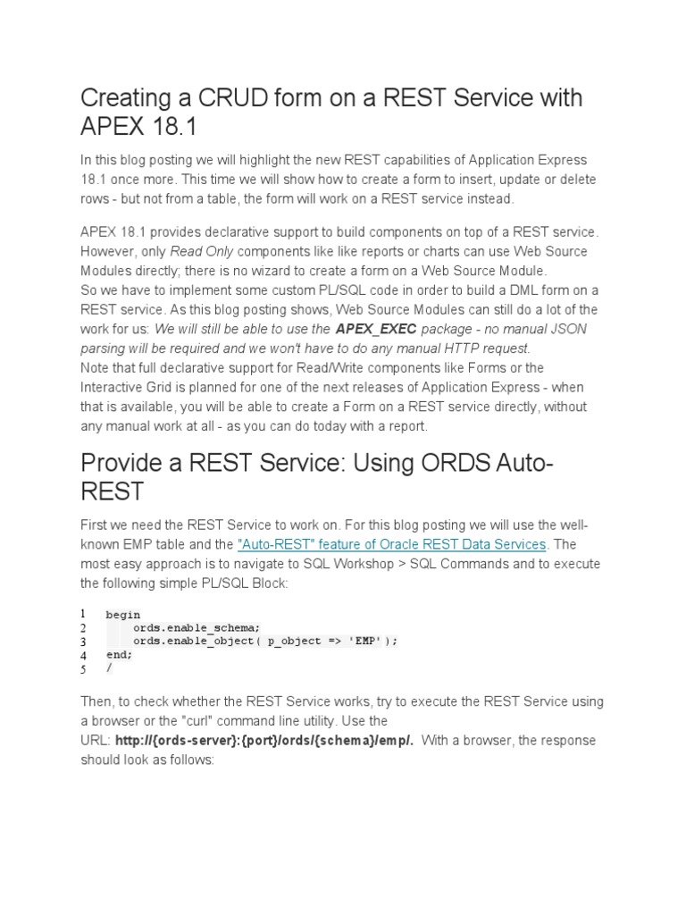 Creating A CRUD Form On A REST Service With APEX 18 | Download Free PDF | Pl/Sql ...
