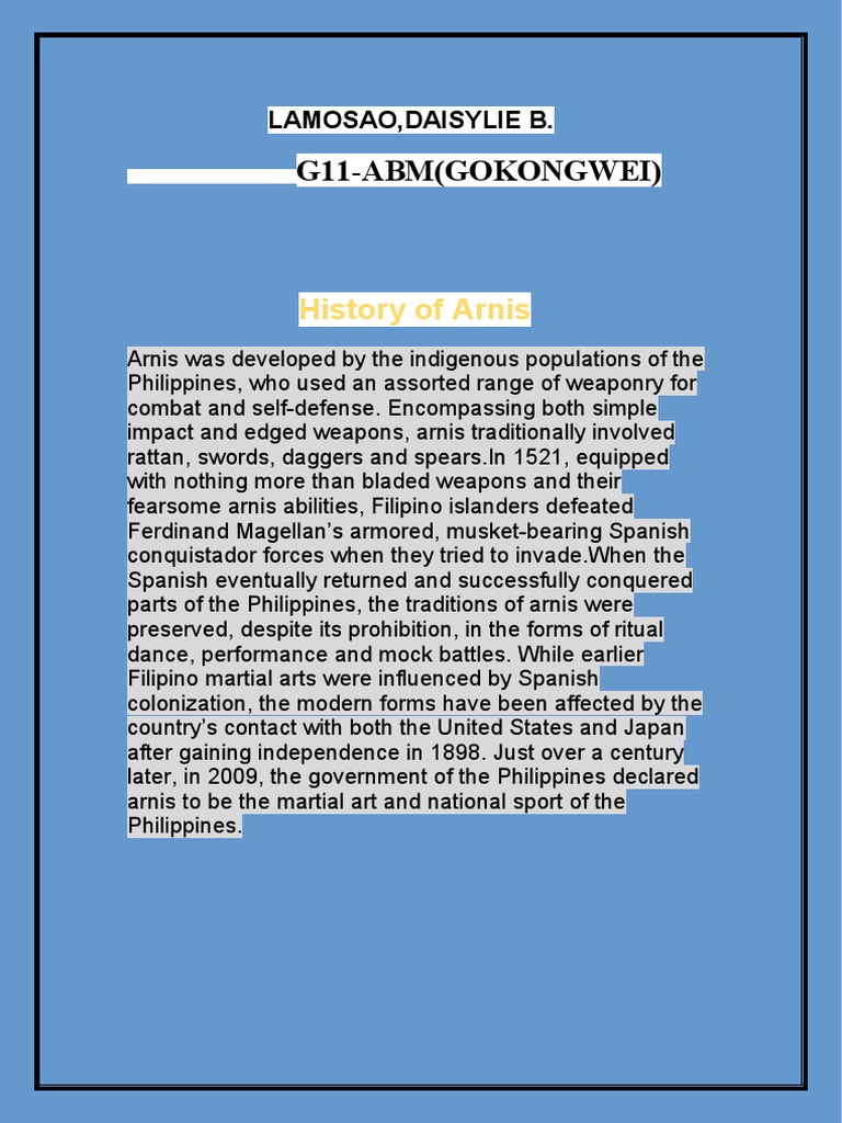 Arnis: The Filipino Martial Art | PDF | History