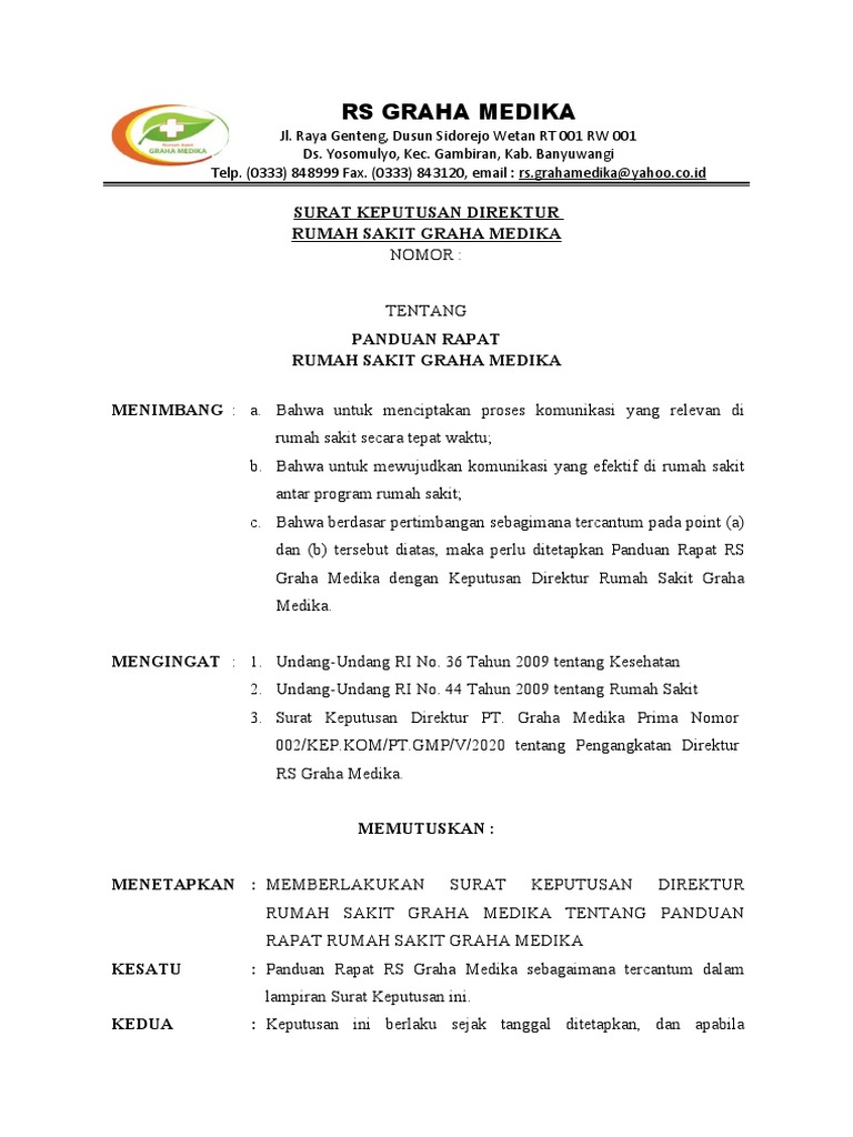 SK Panduan Rapat RS Graha Medika | PDF
