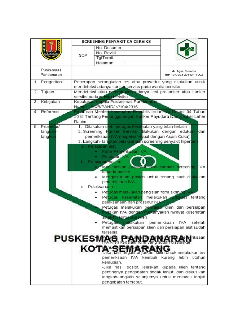 Sop Screening Ca Cerviks | PDF