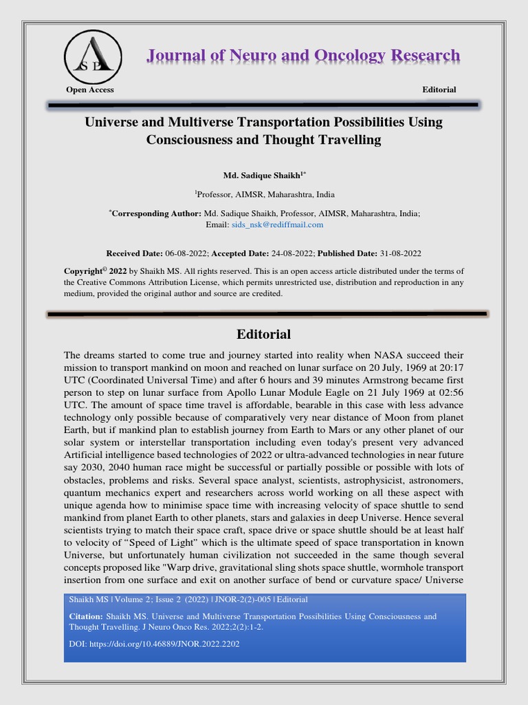 Universe and Multiverse Transportation Possibilities Using ...