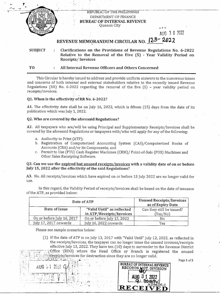 RMC No. 123-2022 | PDF