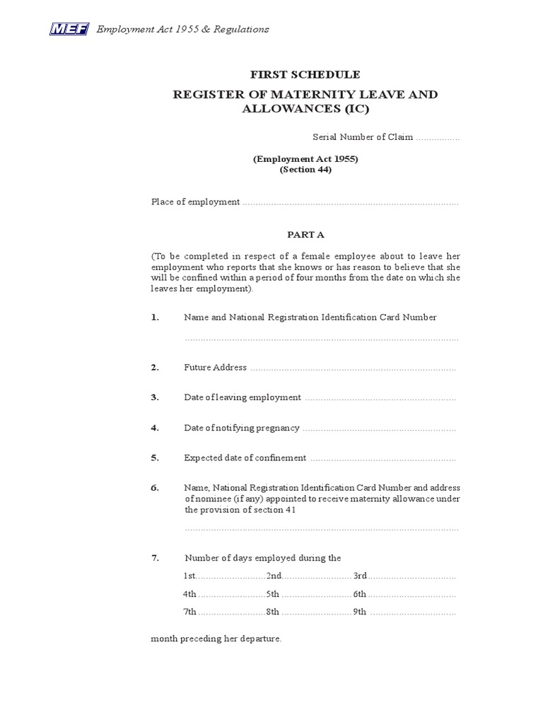 Maternity Register | PDF | Parental Leave | Employment