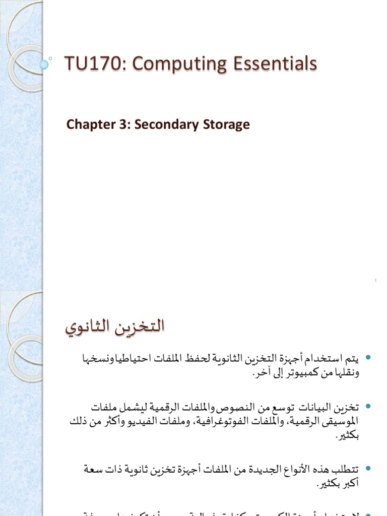 TU170: Computing Essentials: Chapter 3: Secondary Storage | PDF