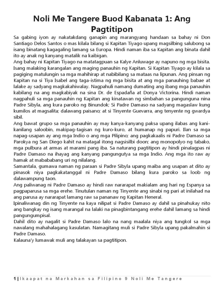 Buod Noli 4th Quarter Filipino 9 | PDF