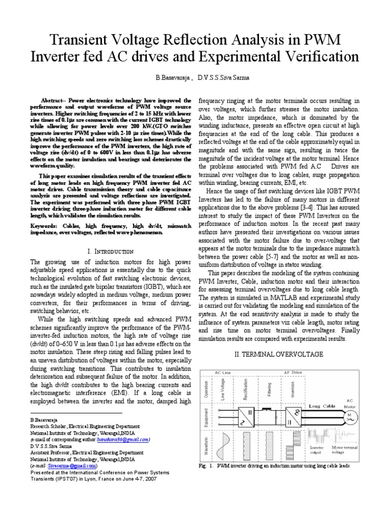 Transient Voltage Reflection Analysis in PWM Inverter Fed AC Drives and ...