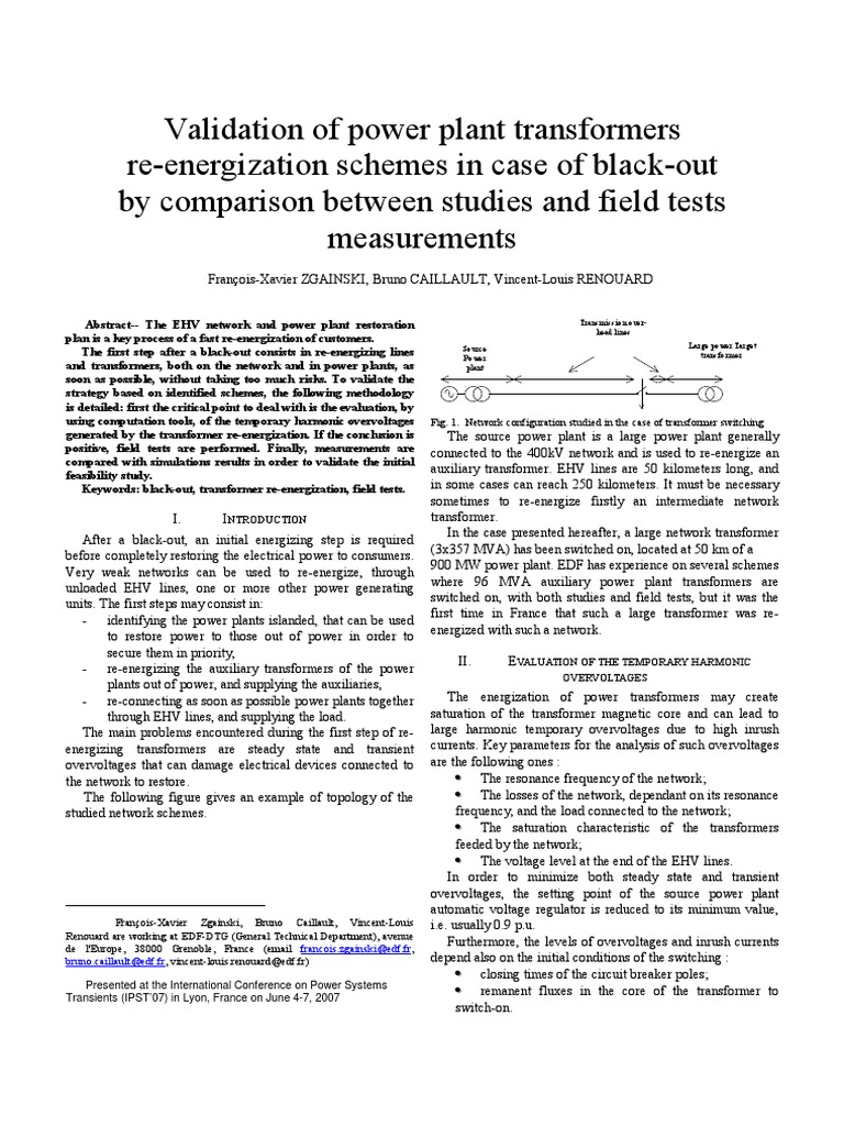 Validation of Power Plant Transformers Re-Energization Schemes in Case ...