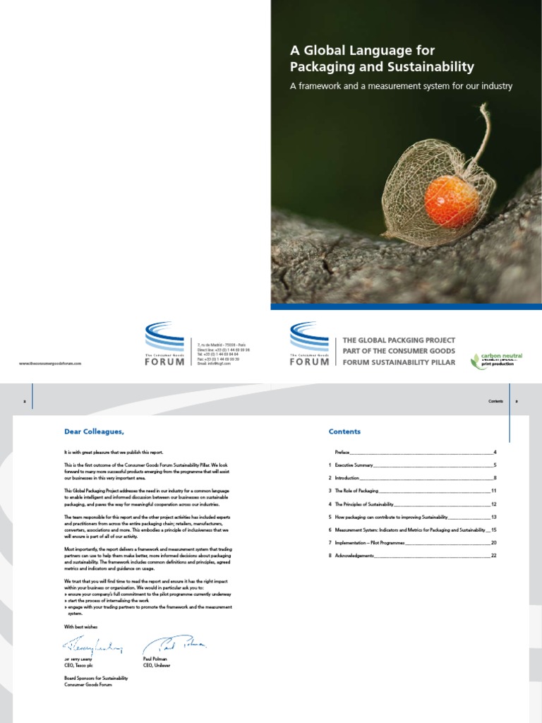 A Common Framework for Packaging and Sustainability: Defining ...