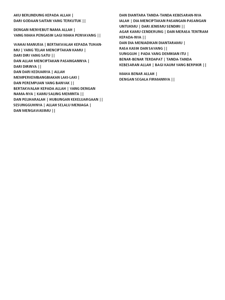 Saritilawah An Nisa Ayat 1 Dan Ar Rum Ayat 21 | PDF