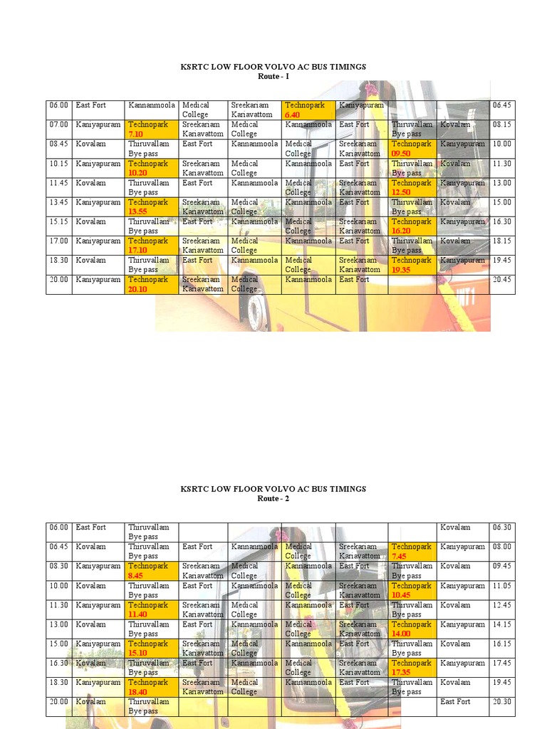 KSRTC Kovalam Bus Timings Guide | PDF | Land Transport | Land Vehicles