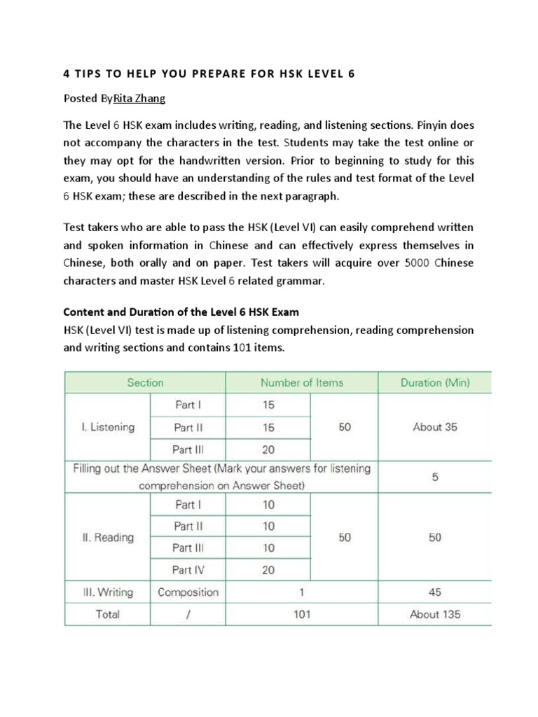4 Tips To Help You Prepare For HSK Level 6 | PDF | Test (Assessment ...