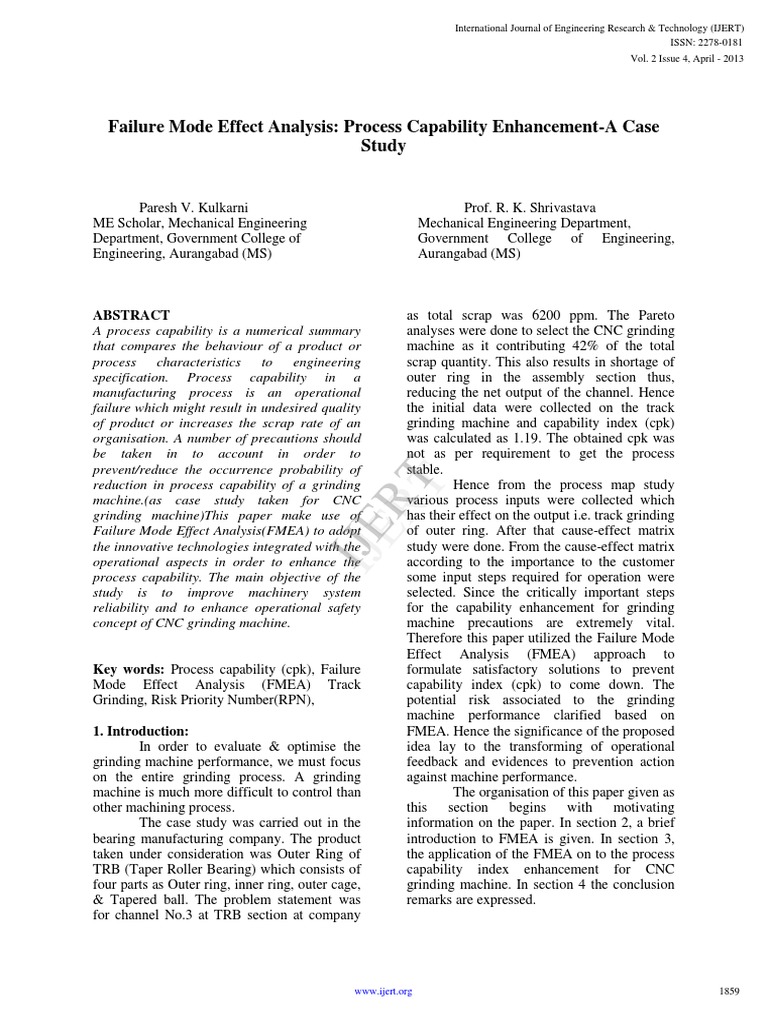 Failure Mode Effect Analysis Process Capability Enhancement A Case Study IJERTV2IS4793 | PDF