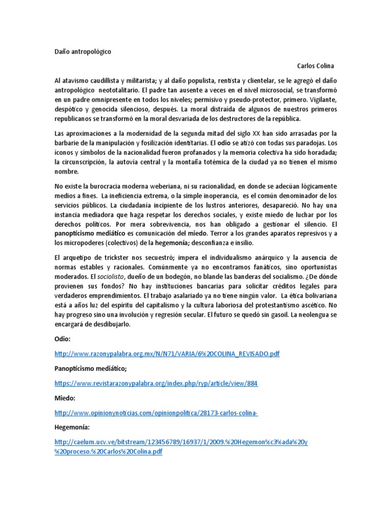 Daño Antropológico. Carlos Colina | PDF