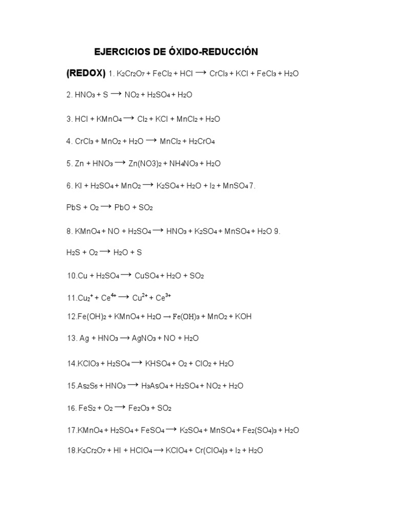 Ejercicios de Óxido Reducción | PDF